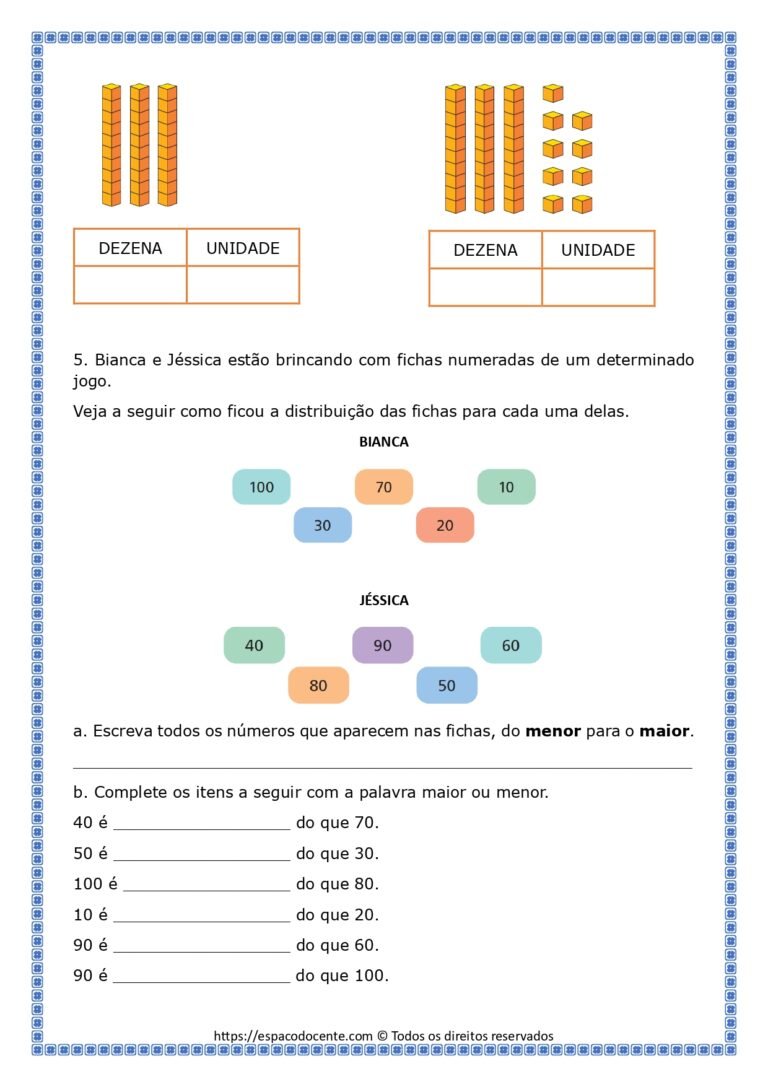 ATIVIDADES DE MATEMÁTICA NÚMEROS ATÉ 100 2º ANO - ESPAÇO DOCENTE