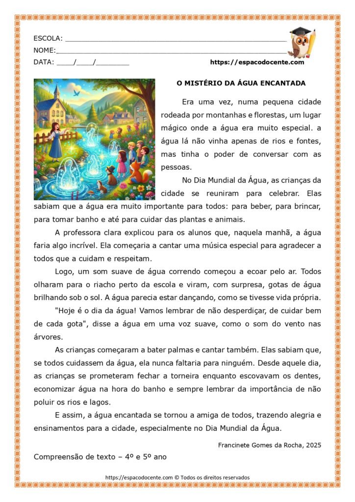 ATIVIDADES “O MISTÉRIO DA ÁGUA” – 4º E 5º ANO - ESPAÇO DOCENTE